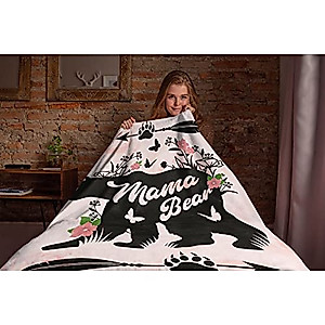 Tuxhhzdda Mama Bear Blanket and Throw, Gifts for Wife Xmas, Gift to Mom, Moms from Daughter, Super Soft Adorable Fleece Blanket for Sofa Outdoor Size:80x60 Inches