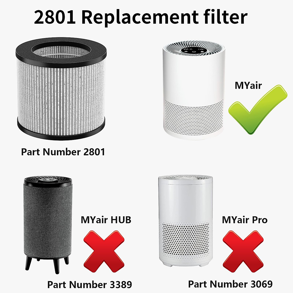 FMDZFL 2801 Air Filter Replacement Bundle Compatible with Bissell MyAir Personal Purifier Models # 2780A, 2780P, 2780B, 27809, 3329 (Pack of 4)