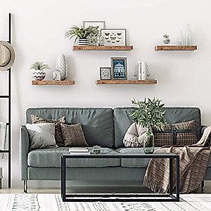 HOOBRO Floating Shelves, Wall Shelf Set of 2, 23.6 Inch Hanging Shelf with Invisible Brackets, for Bathroom, Bedroom, Toilet, Kitchen, Office, Living Room Decor, Rustic Brown BF60BJ01