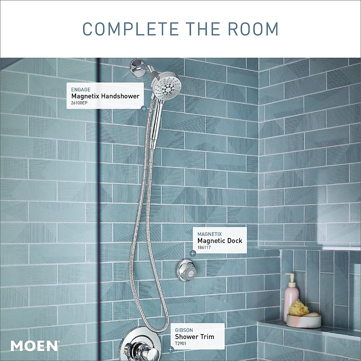Moen Chrome Engage Magnetix 3.5-Inch Six-Function Eco-Performance Handheld Showerhead with Magnetic Docking System, Removable Shower Head with Metal Hose, 26100EP