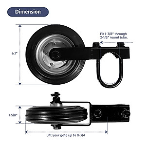 Dawod Gate Wheel for Metal Swing Gate with 1-3/8" Thru 2-1/8" Gate Frames, Gate Support Wheel for Chain Link Fence, Prevent Gate from Dragging, Black(1 Pack)
