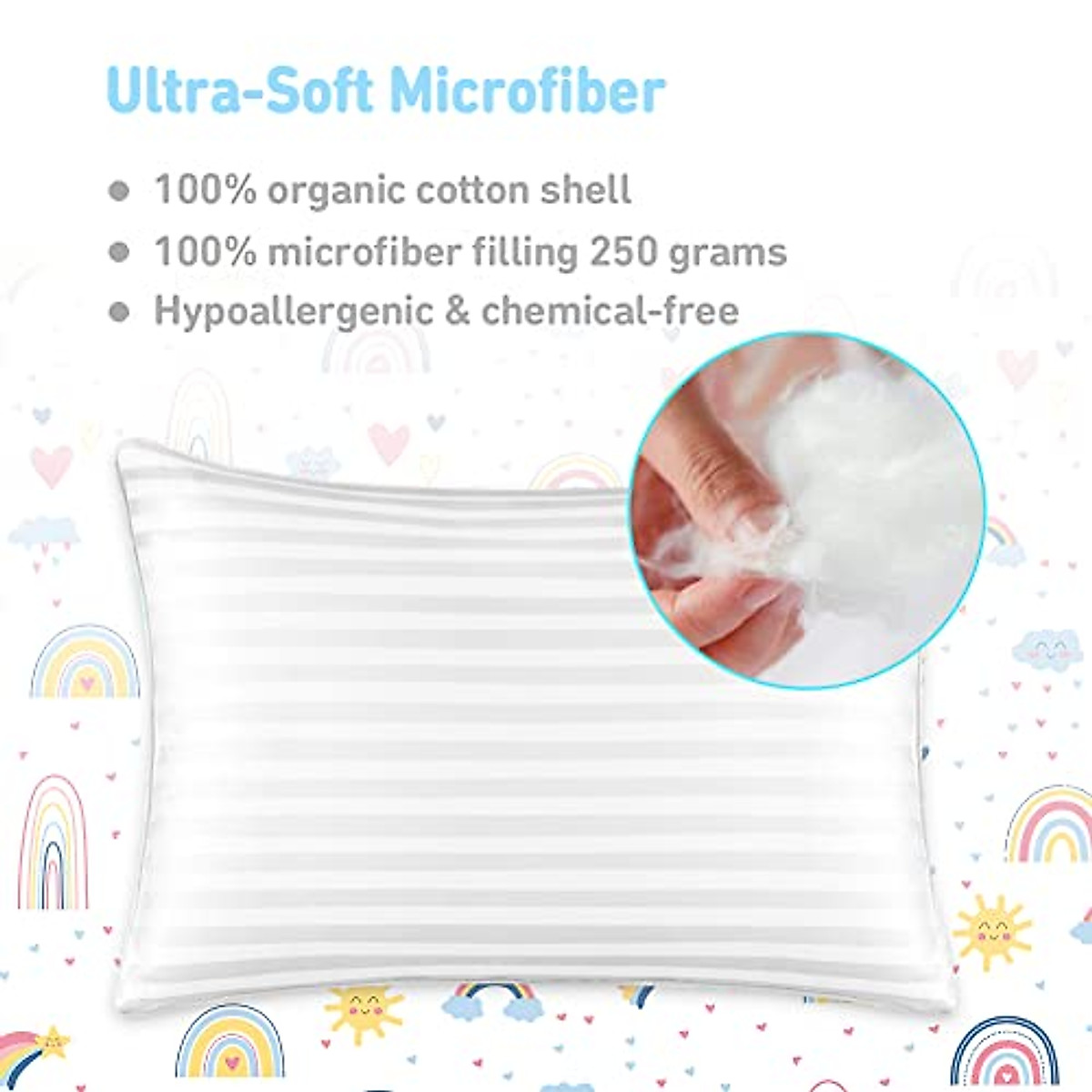 Toddler Pillow,13X18 Soft Baby Pillows for Sleeping, Machine Washable Kids Pillow with Cotton Pillowcase, Perfect for Travel, Toddlers Cot (Happy Sunny Rainbow)