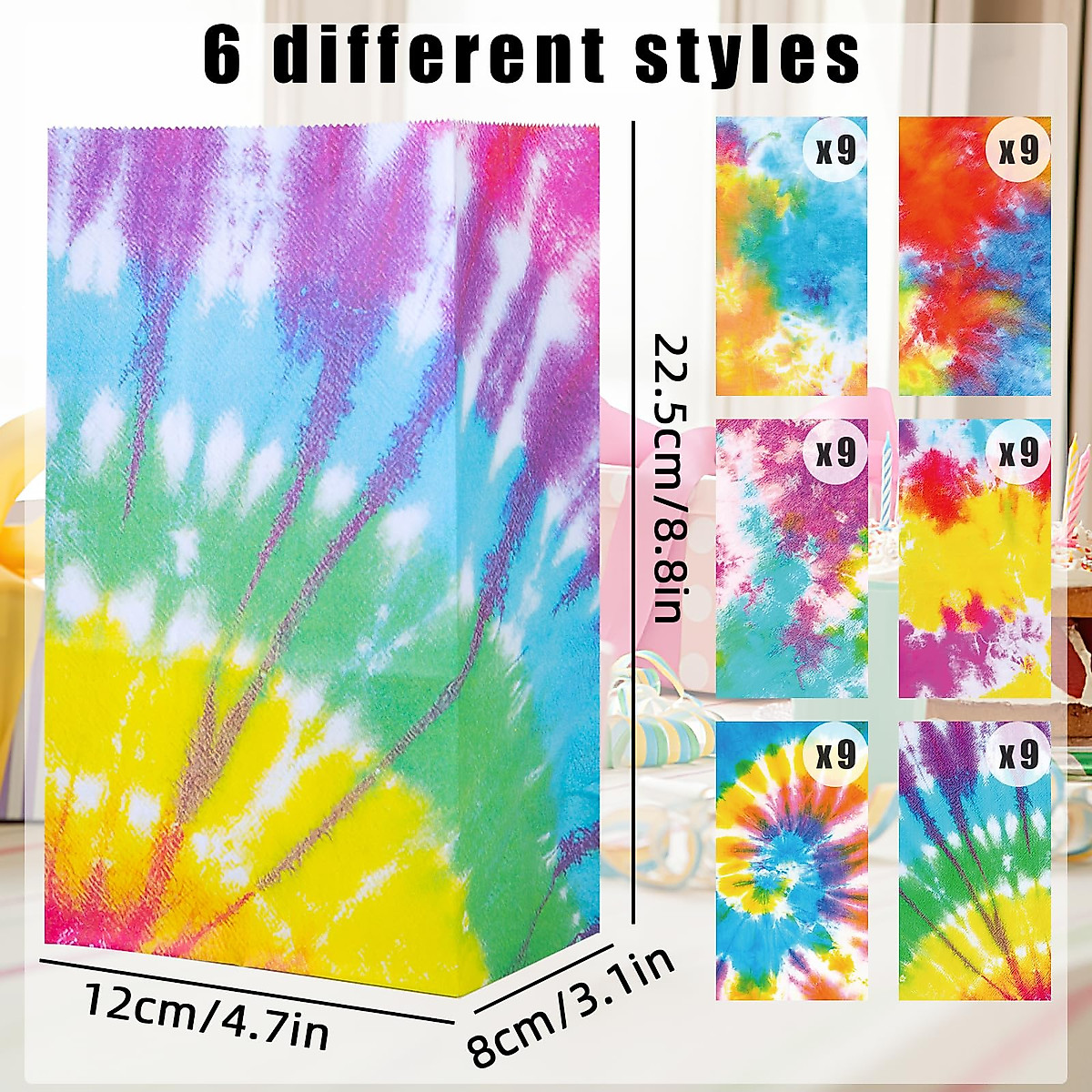 JOHOUSE 54PCS treat bags,paper lunch bags,party favor bags for kids birthday,tie dye party favors paper gift bags for Birthdays,Baby Shower,weddings,Party Favor,Holiday Presents