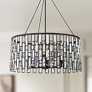 Regency Hill Aurelia Bronze Pendant Chandelier Lighting 26 3/4" Wide Modern Drum Clear Glass Shade 6-Light Fixture for Dining Room Living House Home Foyer Kitchen Island Entryway Bedroom