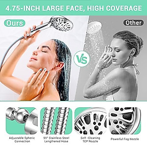 Shower Head with Handheld 9 Functions High Pressure Rain Shower Heads with handheld spray combo 59'' Hose & Holder Powerful Detachable Shower Head for Bathroom, Chrome