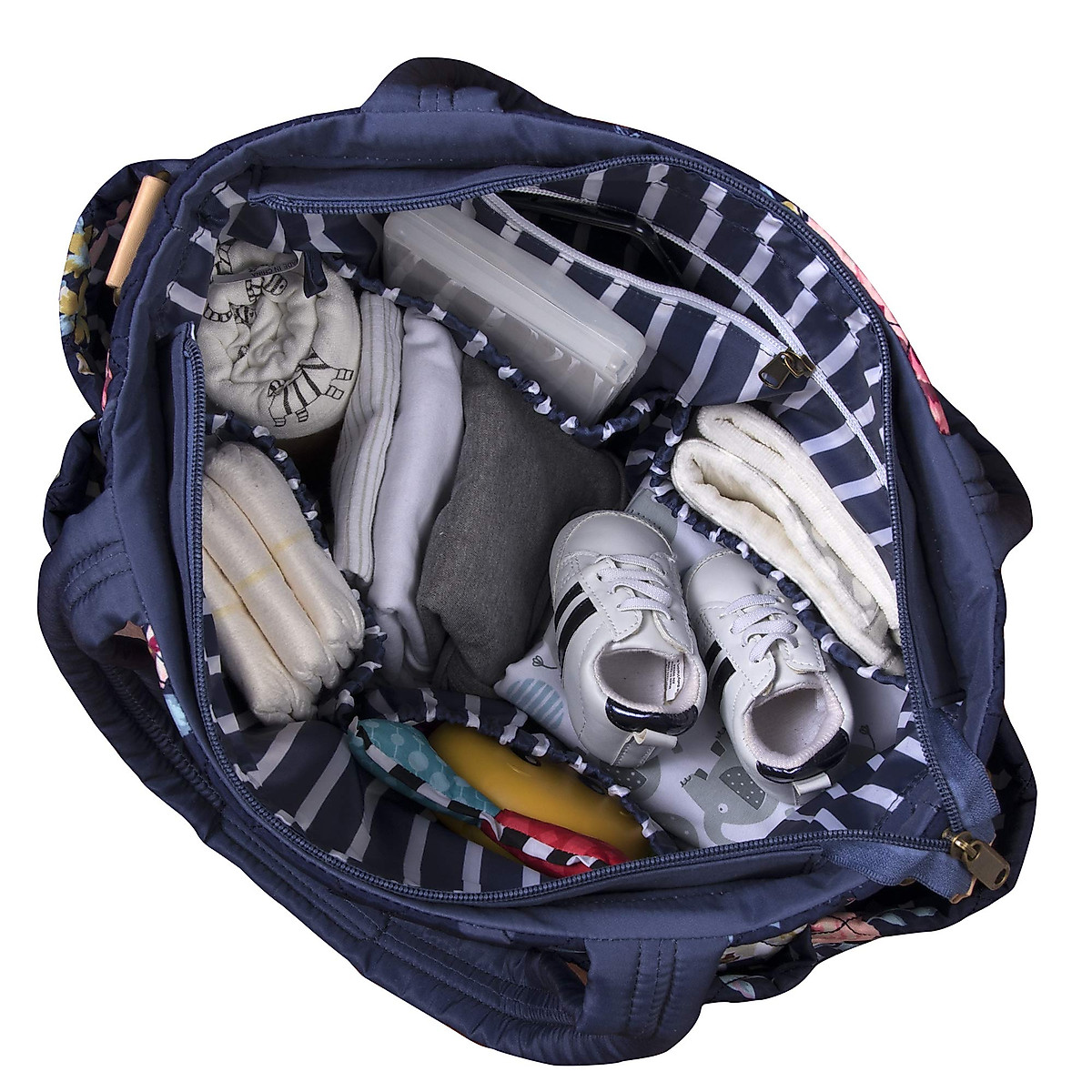 Quilted Diaper Bag Crossbody Tote Purse with Changing Pad & 10 Pockets in Blue