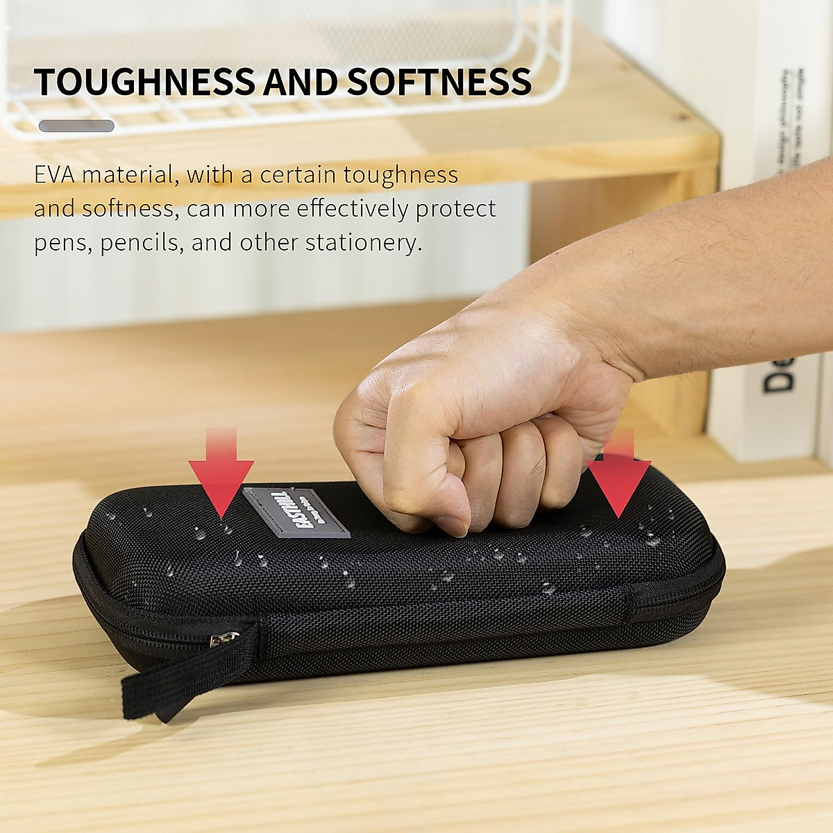 EASTHILL Hard Large Capacity Pencil Case Box, Durable Pen Pouch Bag with Zipper Compartments for Office Organizer Adluts-Black