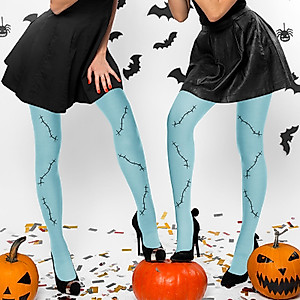 Retisee Costume Accessories Include 20 Sheet Realistic Fake Scars Temporary Tattoos with Solid Colored Opaque Footed Tights Horror Cosplay Accessories for Adults Kids