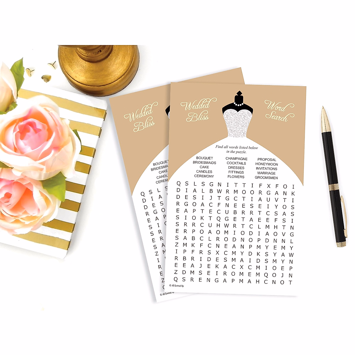 All Ewired Up Wedding Word Find/Search Game - Bridal Shower - Champagne Silver Wedding Dress (50-Sheets)
