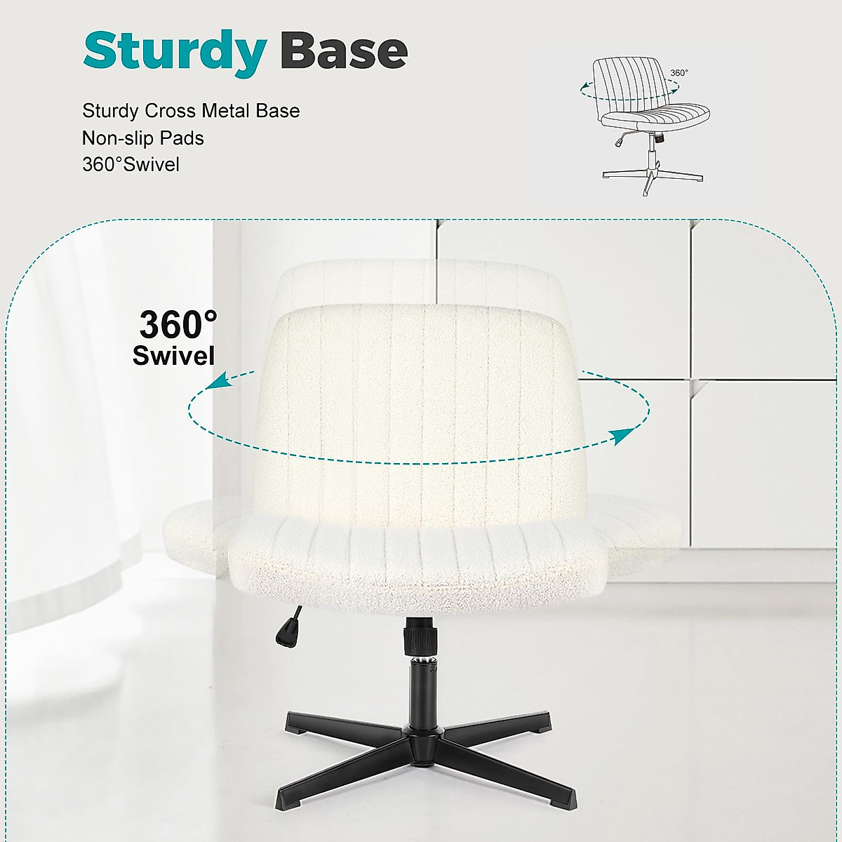 DUMOS Criss Cross Chairs, Armless Office Desk No Wheels Swivel Padded Wide Seat Modern Height Adjustable Mid Back Task Vanity Seating for Home Office Bedroom Computer