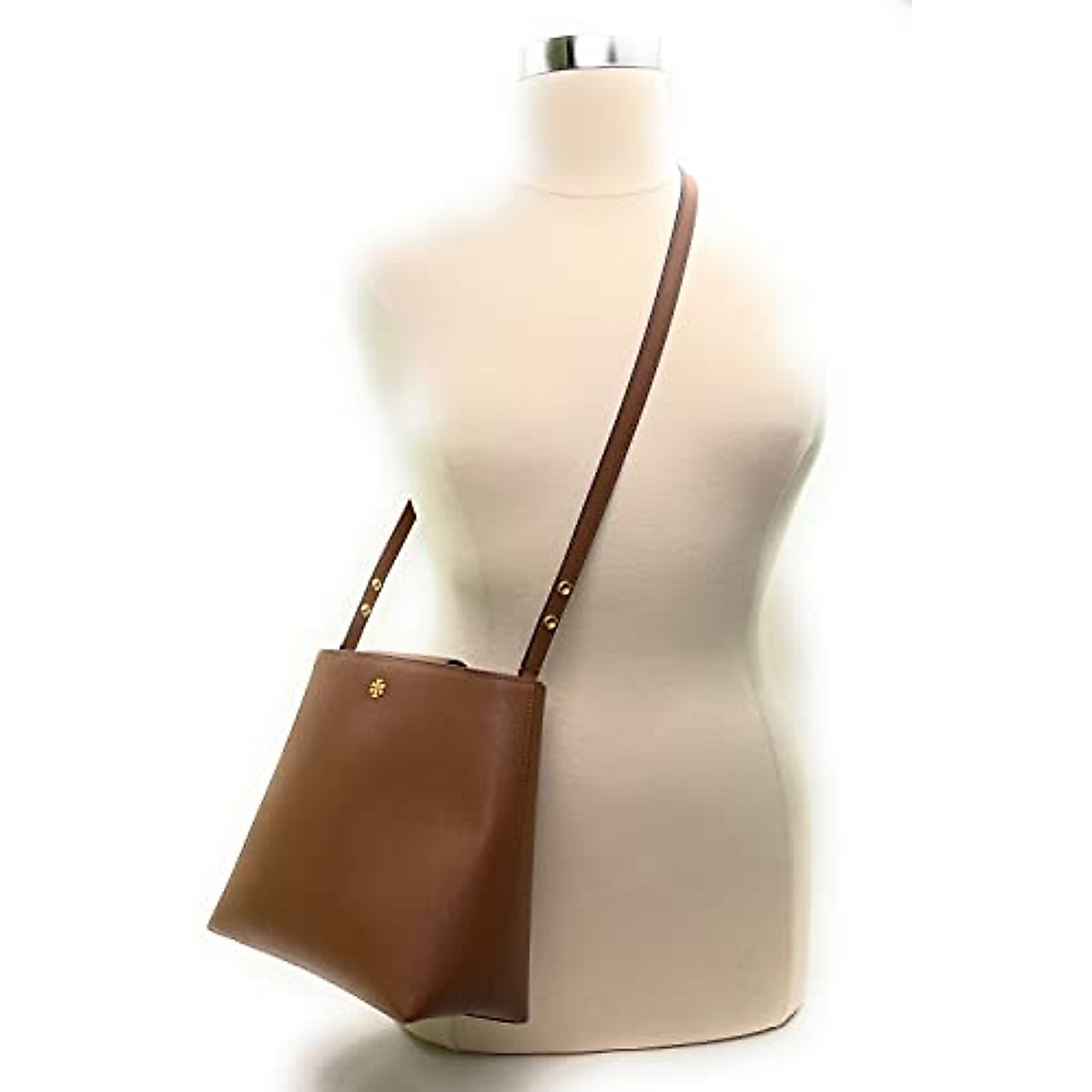 Tory Burch Emerson Womens Saffiano Leather Bucket Bag (Moose)