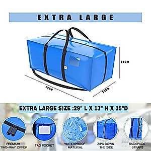 Roman Best Heavy Duty Extra Large Moving Bags 8 set With Backpack Straps Strong Handles and Zippers - Storage Totes For Space Saving - Ideal Alternative to Moving Box - Recycled Material ( Blue - Set of 8 )