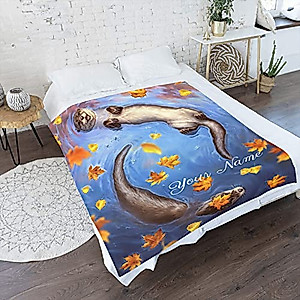 customjoy Cute Otter Personalized Throw Blanket with Name Custom Soft Cozy Throw Fleece Blankets for Couch Bed Traveling Camping Hiking Birthday Gift 50x60 Inch
