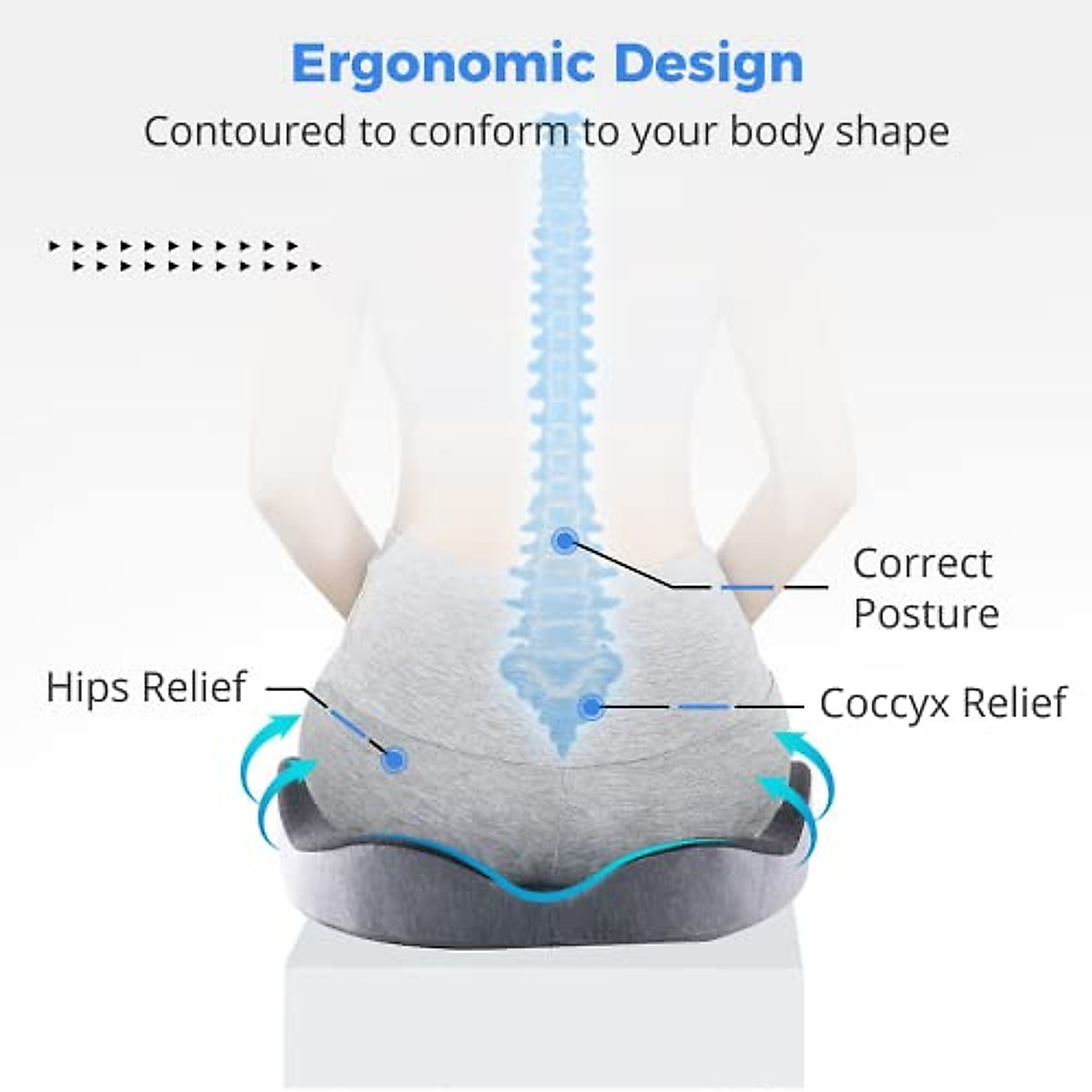 Homaisson Seat Cushion, Memory Foam Office Chair Cushions, Seat Pillow for Tailbone/Back/Sciatica Pain Relief, Non-Slip Desk Chair Cushion