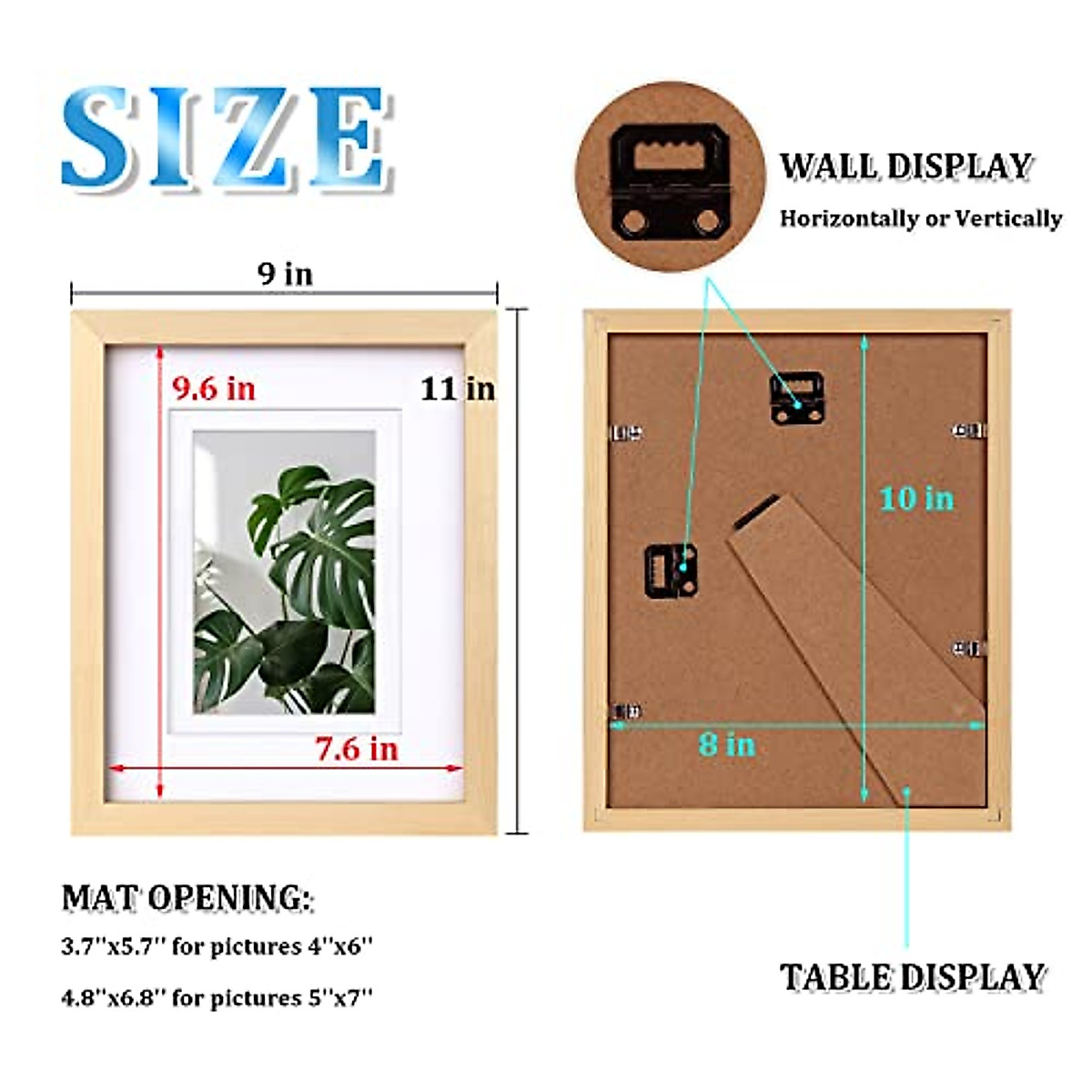 Egofine 11x14 & 8x10 Picture Frames Natural Wood Frames with Plexiglass, Display Pictures for Tabletop and Wall Mounting