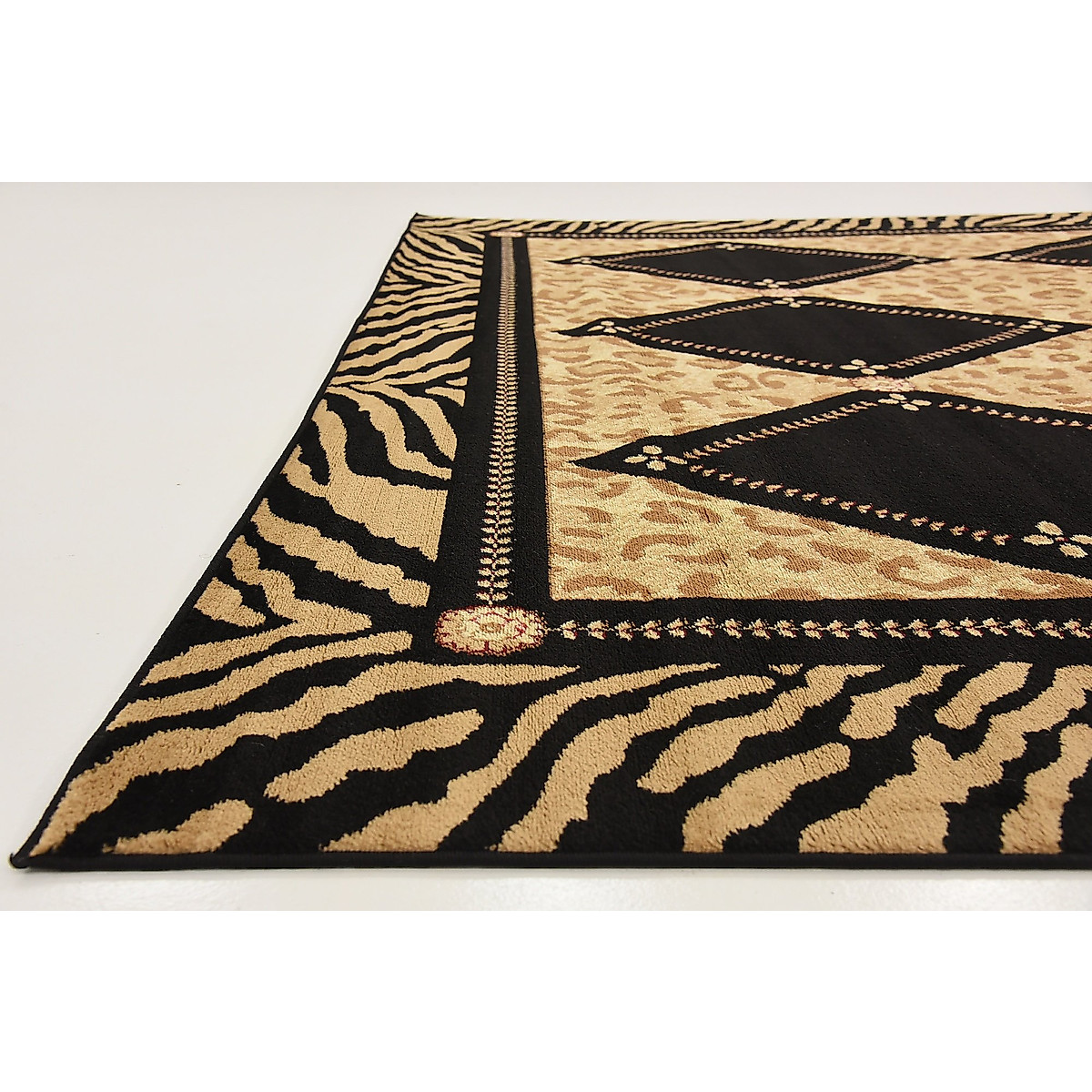 Unique Loom Wildlife Collection Animal Inspired with Tiger Bordered Design Area Rug, 9 ft x 12 ft, Light Brown/Black