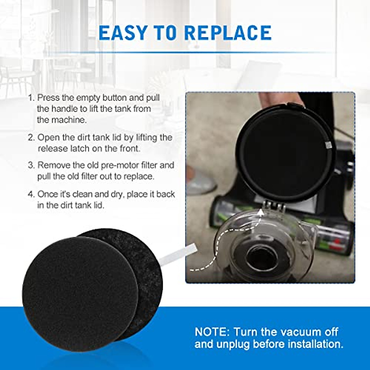 LANMU Replacement Filters and Belts for Bissell Models 2252, 2190, 2191, 2191U, 2254, 2256, 2259, 2260, 1700, 3534 CleanView Swivel Rewind Pet Powerlifter/PowerForce Helix Turbo Vacuum Cleaner