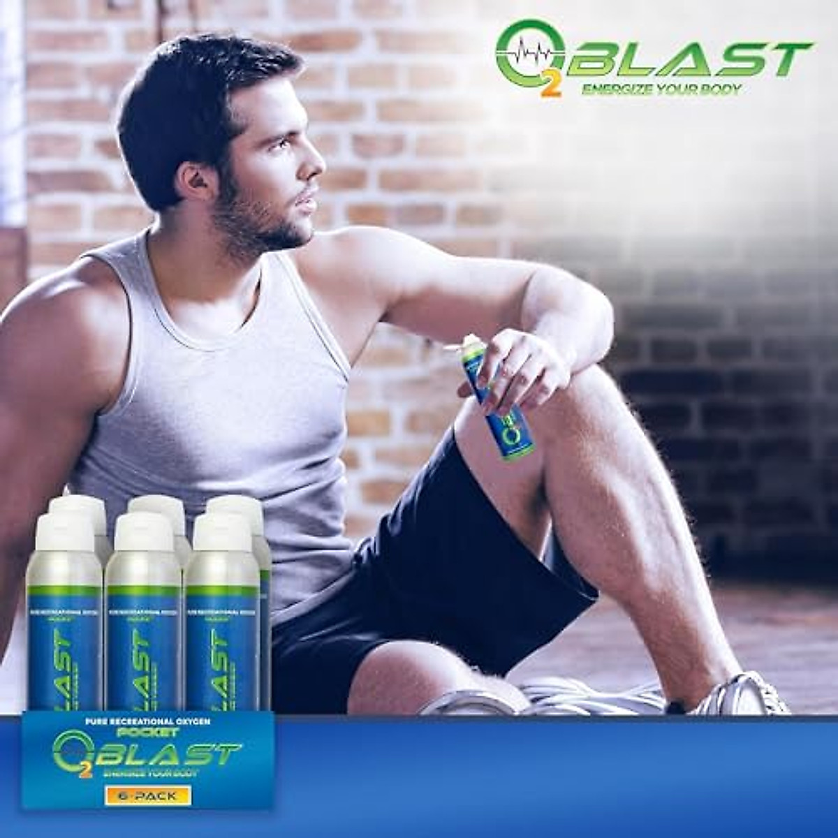 O2 Blast - Pure Oxygen Supplement, Quick Recovery for Exercise and Focus, Sanitary flip top Cap (4 Liter Oxygen Canisters - 6 Pack - Natural)