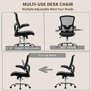 Mesh Office Chair Ergonomic -Adjustable Height, Desk Chair with Wheels Mesh Computer Desk Chair with Flip-up Arms PU Leather Task Chair 300lbs
