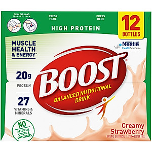 BOOST High Protein Balanced Nutritional Drink, Creamy Strawberry, 8 Ounce Bottle (Pack of 12)