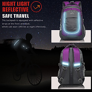 Backpack Bookbag for School College Student Sturdy Travel Business Hiking Fit Laptop Up to 15.6 Inch Multi Compartment Gifts for Men Women Night Light Reflective (Purple A)