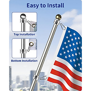 BonyTek 2 Pack Aluminum Alloy Flag Pole Rings, 360 Degree Rotating Flagpole Flag Mounting Rings Spinning Flag Pole Kit with Carabiner for 0.75-1.00 Inch Diameter Flagpole (Φ 1 inch, Silver)