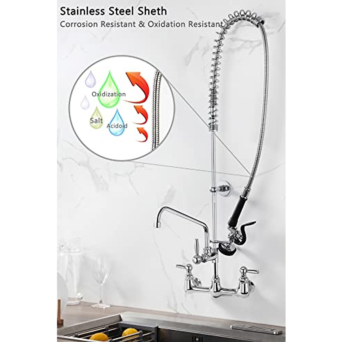 AGAHPAY Pre Rinse Hose Commercial Sink Sprayer Hose Commercial Faucet Parts Replacement Kit 38" Flexible Hose for Commercial Faucet Sprayer, Stainless Steel Sprayer Hose for Commercial Faucet