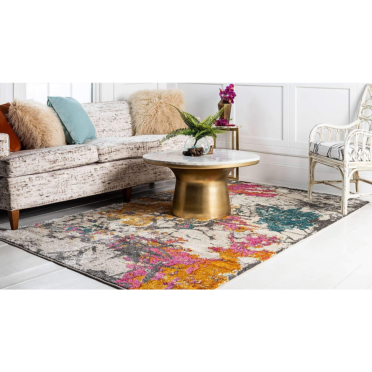 Unique Loom Aurora Collection Over-Dyed, Abstract, Botanical Southwestern, Transitional Area Rug, 2' 0" x 3' 0", Beige/Gray