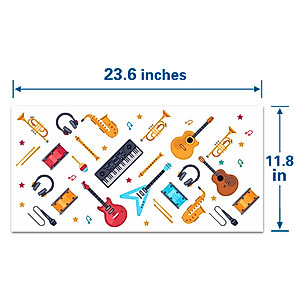 Music Instruments Decor Wall Decals for School Classroom,Guitar Drum Oboe Bass Decor Wall Stickers for Kids Room, Remove Vinyl Wallpaper Mural for Nursery