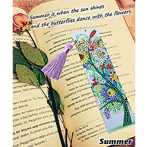 4 Pack 5D Diamond Painting Bookmarks Beautiful Four Seasons Trees Leather Tassel Bookmark with Diamond Painting Kits for Adults and Kids,8.3x2.4 Inch