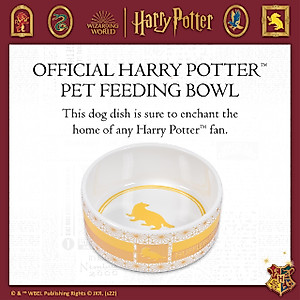 Harry Potter Hufflepuff Bowl for Pets | Harry Potter Dog or Cat Feeding Bowl | 3.5 Cups or 28oz Capacity Ceramic Dishwasher Safe Pet Dish, Yellow Hufflepuff Pet Dish