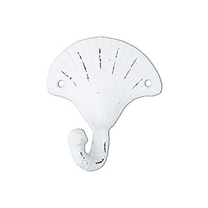 Sea Snail Starfish Shell Shape Cast Iron Nautical Wall Hooks Set, 3-Pack Assorted Rustic White Seaside-Themed Wall Mount Coat Hooks, Beach Coastal Wall Decor