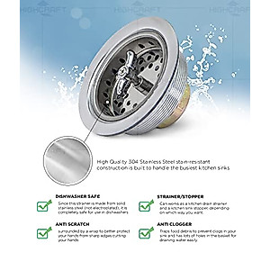 Highcraft 9763 Kitchen Sink (3-1/2 Inch) Stainless Steel Drain Assembly with Strainer Basket Spin and Seal with Threaded Stopper