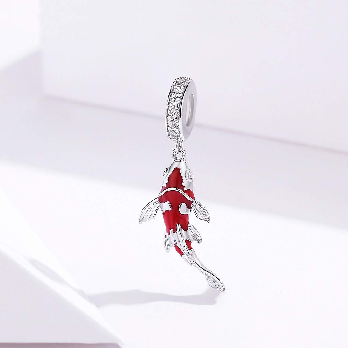 Manhe Charms Red Lucky Carp Charms Sterling Silver Charms fit Pandora Charms Bracelet,Red Koi Fish Pendant Necklaces Jewelry Gifts for Women Girls Mom Wife