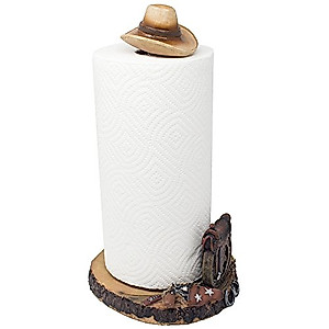 Decorative Country Western Paper Towel Holder with Cowboy Hat, Horse Saddle, Cowboy Boots and Horseshoes for Kitchen Countertop Decor As Gifts for Cowboys