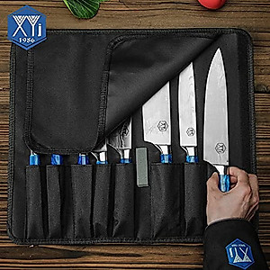 XYJ 9-pieces Cleaver Chef Knife Stainless Steel Serbian Boning Knife Paring Santoku Slicing Bread Knives With Knife Roll Bag&Sheath