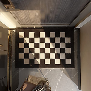 BOVEU Indoor Door Mat Front Door Mat, 20"x 32" Checkered Geometric Doormat Black Indoor Rugs, Thin Interior Door Mats for Entryway, Patio, Black