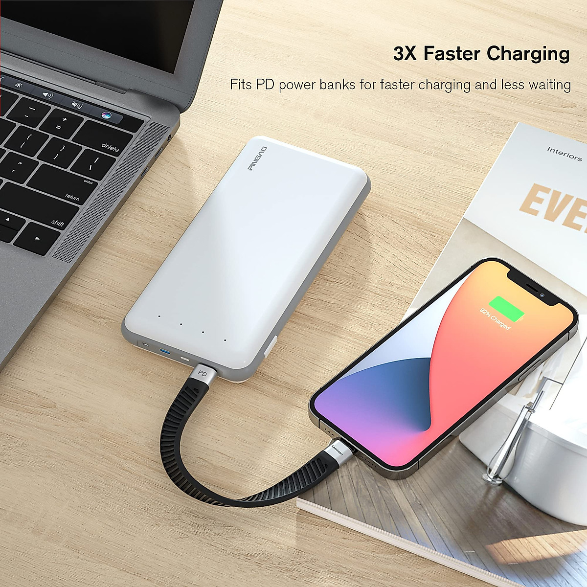 LamToon USB C to Lightning Cable Short, [MFi Certified-13.5cm] 30W Fast Charging 480Mbps Data Sync USB C Cable for Phone 14 Pro/14/13/13 Pro/12 Pro Max/12/11/11 Pro/X/XS(Not Work with DAC)
