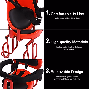 RibasuBB Rear Mounted Kids Bike Seat Attachment for Adult Bike with Seat Cushion,Rear Child Bike Seat Suitable for Aged 6 Months to 6 Years,Red