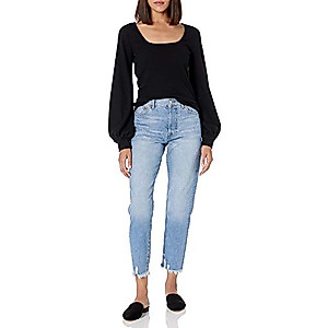 The Drop Women's @lucyswhims Square-Neck Balloon-Sleeve Top, Black, M