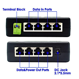 iCreatin 4-Ports PoE Injector Midspan, 48V65W PoE Switch Power Over Ethernet Supply for 4 IP Camera, VOIP Phones or Access Points