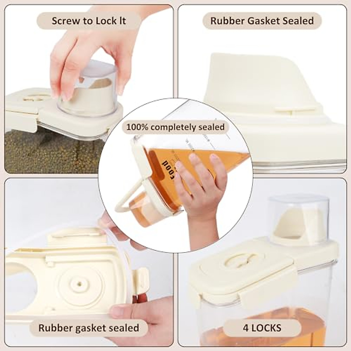 hoforife 2 Pcs Airtight Cereal Containers Storage Set for Kitchen, Large Plastic Rice Dry Food Dispenser Non-Bpa (85oz)