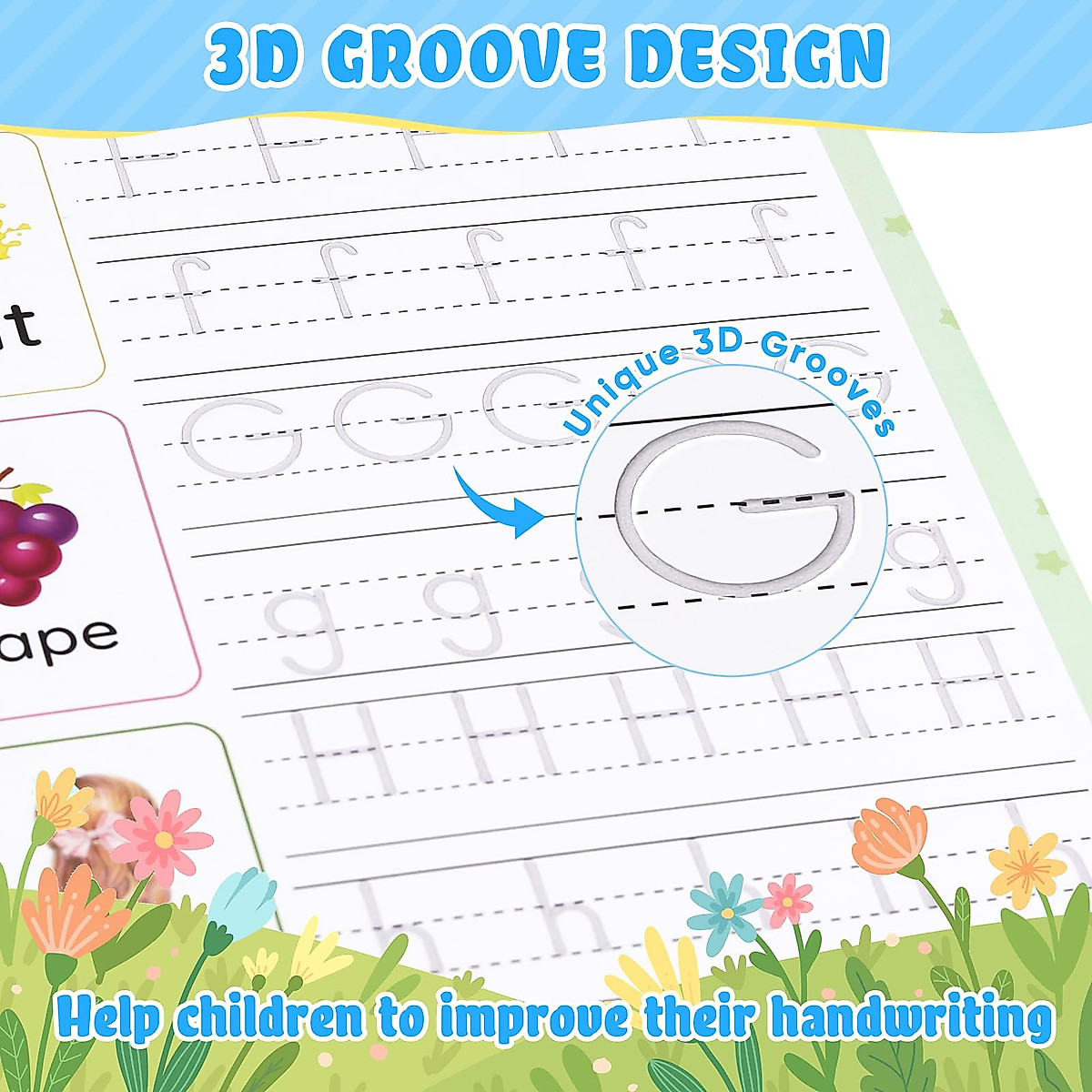 Magical Handwriting Workbooks Practice Copybook, Magic Calligraphy That Can Be Reused Handwriting Copybook Tracing Book (A4+Enlarged 4books+Pens)