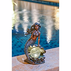 TERESA'S COLLECTIONS Mermaid Garden Sculptures & Statues, Outdoor Fairy Statue, Solar Garden Fairy Decor, Garden Figurines Lawn Ornaments for Patio Yard Decorations (Bronze)