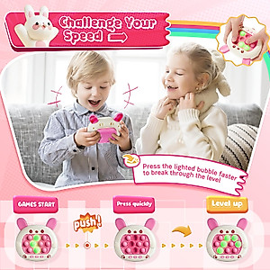 Alltope Pop Fidget Kids Games Toys Fast Push Game, 4 Different Modes Handheld Bubble It Pro Light Up Game Portable Puzzle Machine for Kids, Boys, Girls, Teens, Adult Birthday Gift Rabbit Pink