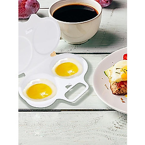 Egg Poacher, 2 Cavity Nonstick Poached Egg Maker with Lid Poached Egg Maker Microwave Eggs Round Poached Eggs Egg Maker Easy to Use Breakfast Egg Cookware EggsSteamer for Home Breakfast