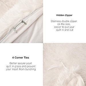 Usfivefam Plush Shaggy White Duvet Cover Set Queen,Luxury Velvet Fluffy Comforter Cover,3PCS Soft White Faux Fur Plush Fluffy Bedding Set,1 Duvet Cover+2 Pillowcases,No Comforter