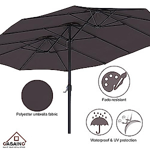 CASAINC 15 FT Patio Umbrella with Base Double-Sided Extra Large Outdoor Umbrella Market Rectangular Twin Umbrella w/Crank for Garden Deck Lawn Pool Backyard-Coffee (without Lights)