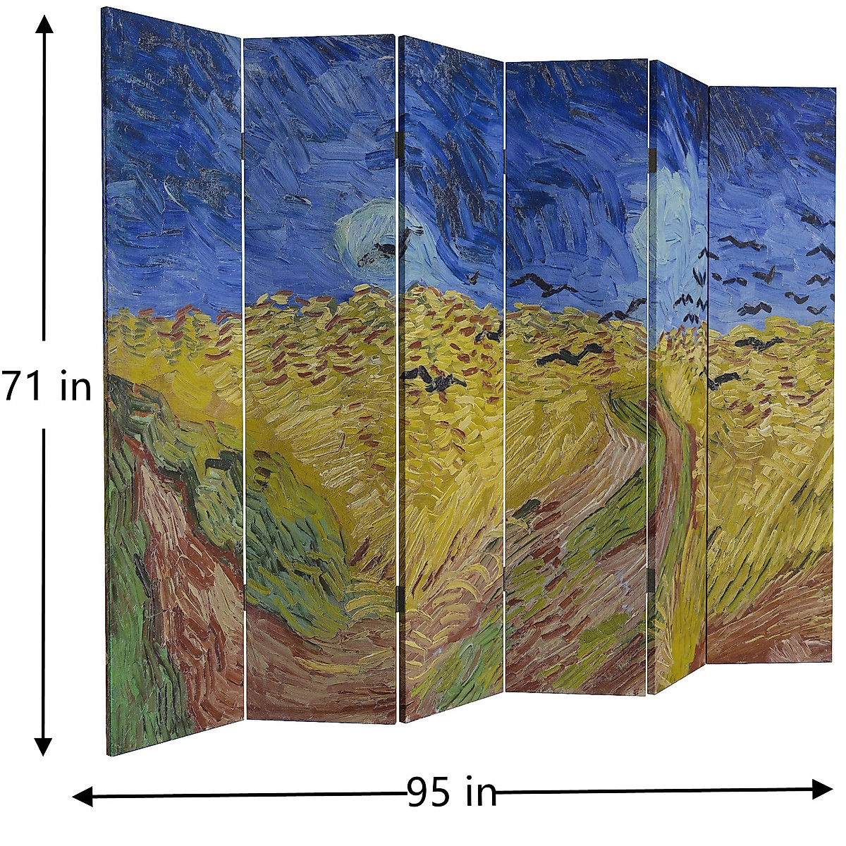 LANDCHY 6 Panel Room Divider Oversized 7.8FT W Foldable Room Divider Privacy Screen Van Gogh's Painting-Wheat Field with Crows,Foldable Portable Room Separating Divider Room Partition Freestanding