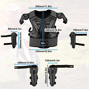 StarknightMT 2 Sets Kids ATV Riding Gear - Protective Shoulder Pad Chest Back Spine Protector with Quick Release Straps(Black+Red)